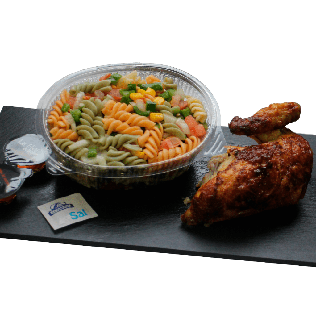 Menú 1/4 de Pollo con Pasta con Verduras - Pollos San Juan